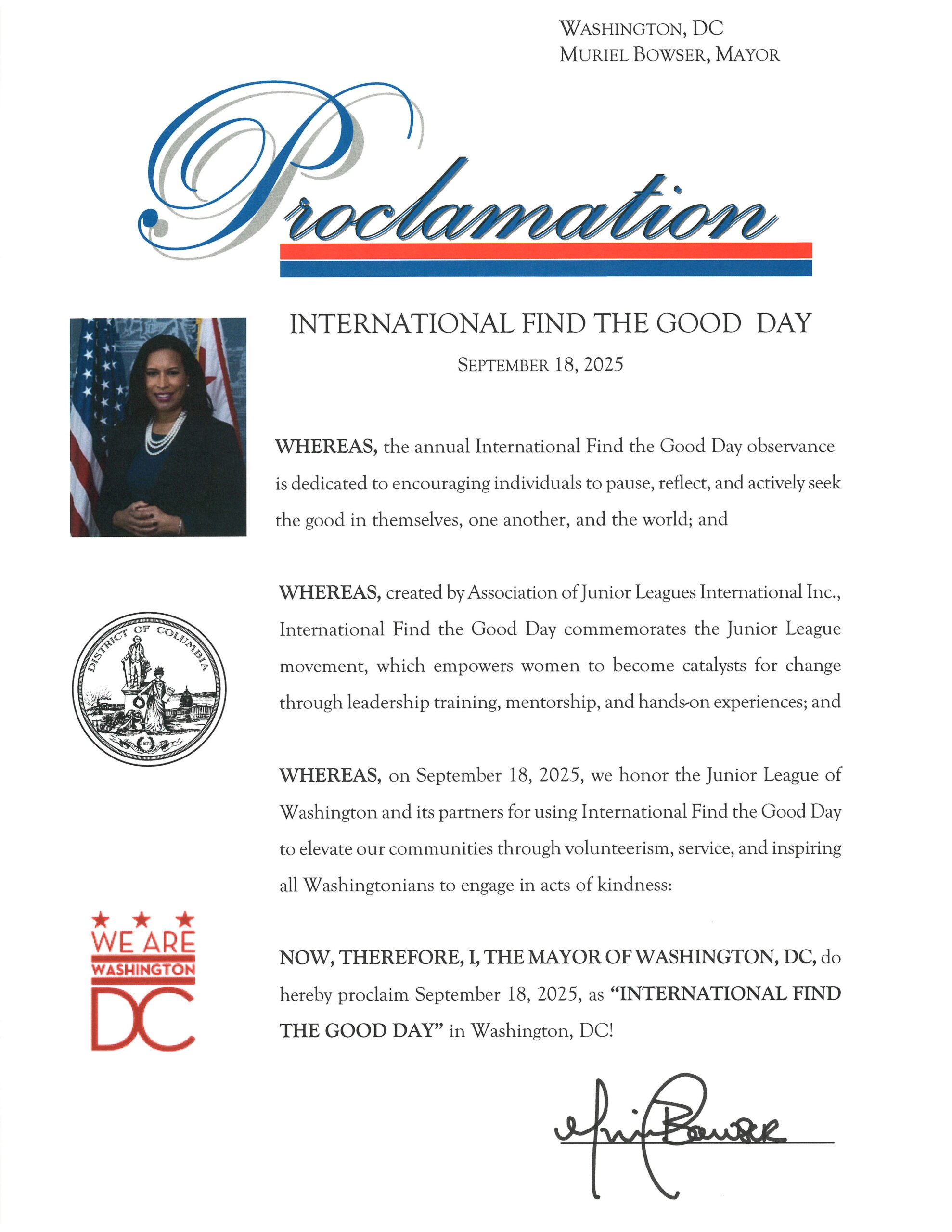 Mayoral Proclamation - Junior League of Washington, DC
